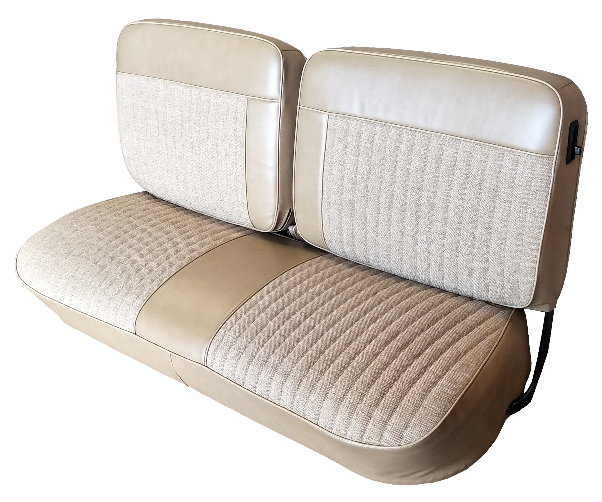 1975 Ford F 100 Ext Cab Pickup Seat Upholstery Front Split Back Bench w Closed Back Navy Blue Vinyl